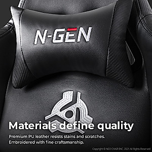 N-GEN Gaming Chair with Footrest Levelled Seat PU Leather Adjustable Ergonomic Lumbar Support High Back Office Swivel Computer Desk Headrest E-Sports PC Gamer Height Reclining (3. Black)