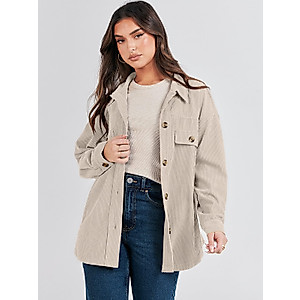 ANRABESS Womens Corduroy Shacket Button Down Shirts Oversized Long Sleeve Casual Cardigan Jacket 2025 Fall Fashion Clothes Beige Small