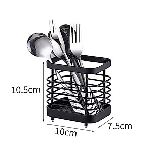 ANHORTS Utensil Holder Stainless Steel, Cutlery Drainer Rack for Kitchen Counter, Countertop Organizer for Flatware Silverware Dinner Forks, Knives and Spoons, Black