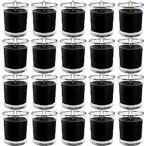 20 Pack Black Votive Candles in Clear Glass-Unscented Soy Wax Candles for Halloween Birthdays Wedding Dinner-Lasting Burn for 15 Hours