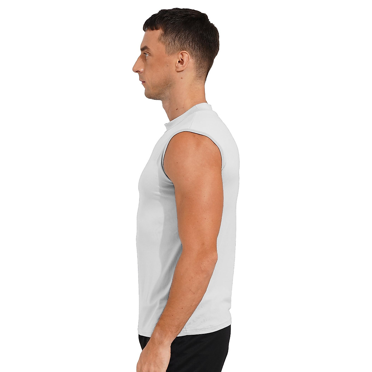 Hedmy Men's Sleeveless T-Shirt Basic Mock Turtleneck Slim Fit Undershirt Pullover Thermal Tank Tops White X-Large