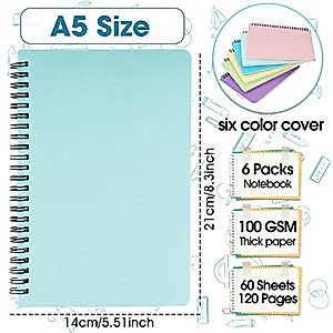 Aosmeol Spiral Notebook,6 Pack A5 5.7 x 8.3 Inch Spiral Lined Notebook,Thick Paper Hardcover Spiral Notebooks,College Ruled Notebooks for Writing School Office Business,60 Sheets 120 Pages,6 Colors