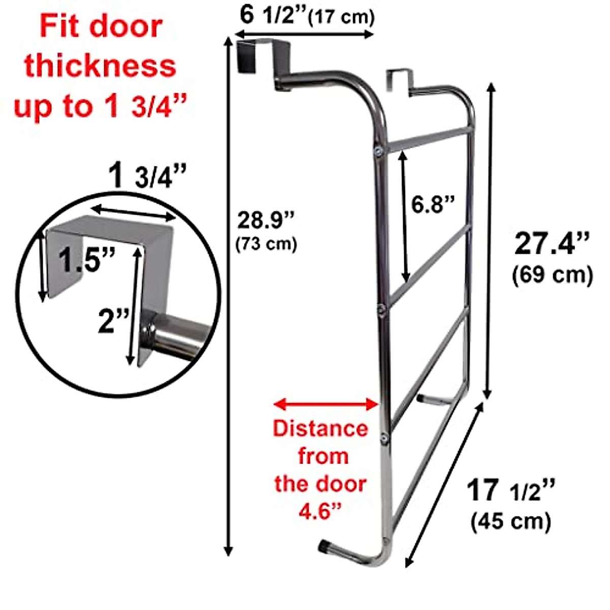 Over the Door Towel Organizer 4 Bars Metal/Chrome