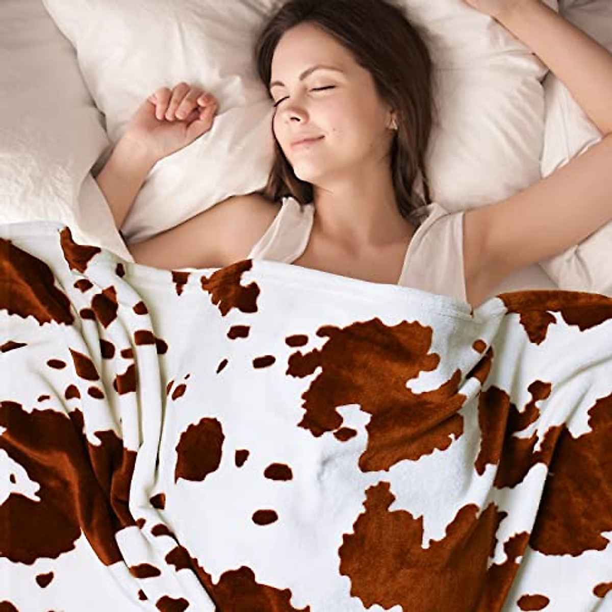 Cow Print Blanket Plush Blanket Cozy Blanket for All-Season, Super Soft Throws with Cute Pattern for Daughter Adults Students Teen, Brown, 60"x80"