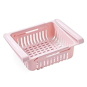YIWULA 4PCS Drawer for Fridge Kitchen Organizer Refrigerator Storage Rack Fridge Freezer Shelf Holder Pull-Out Drawer Space (Beige+Pink)