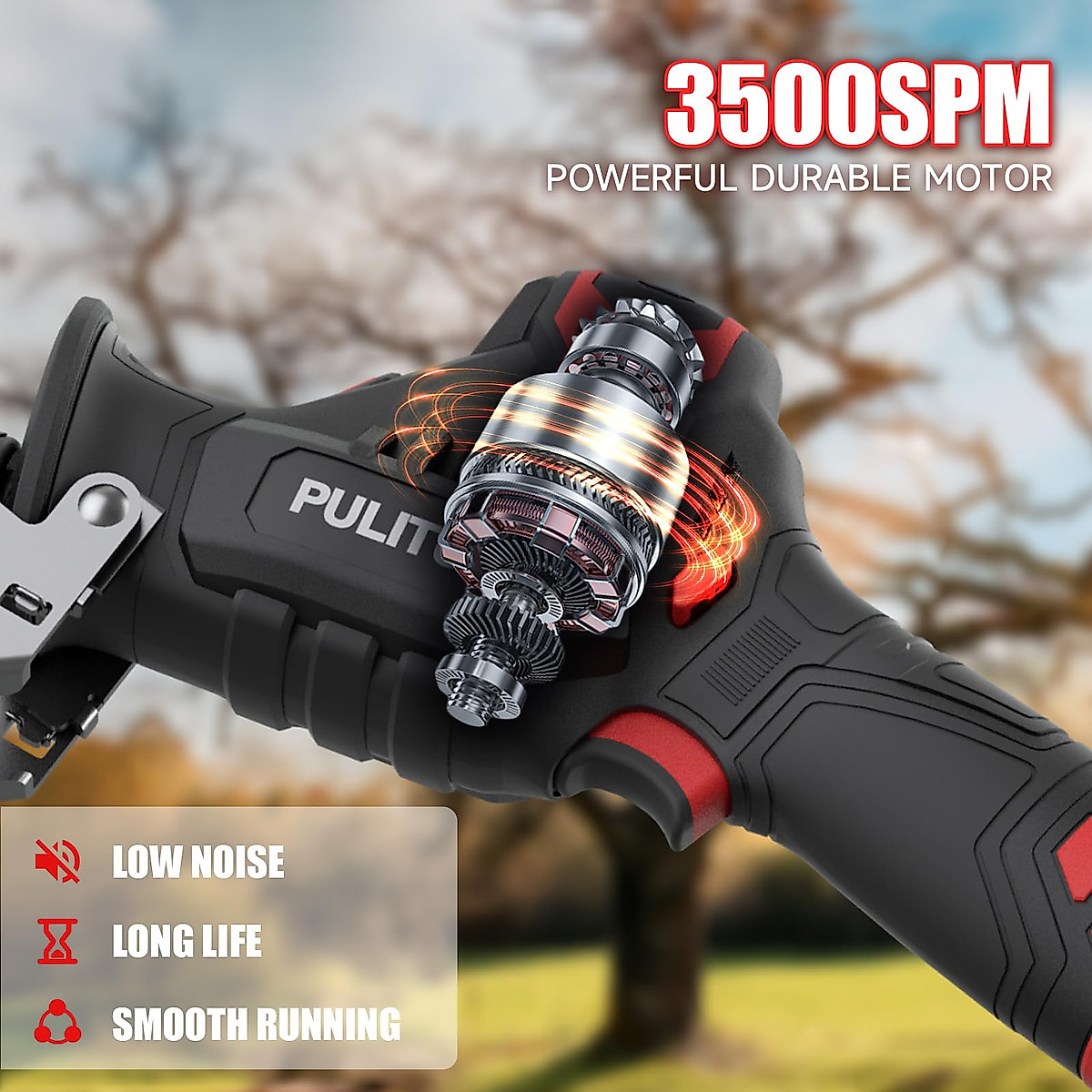 PULITUO Reciprocating Saw Cordless, Power Reciprocating Saws Compact Design，Including 2pcs 2000mAh Li-Ion battery, 1-Hour Fast Charger, Clamp Jaw, 4pcs of Saw Blades for Wood/Metal/PVC