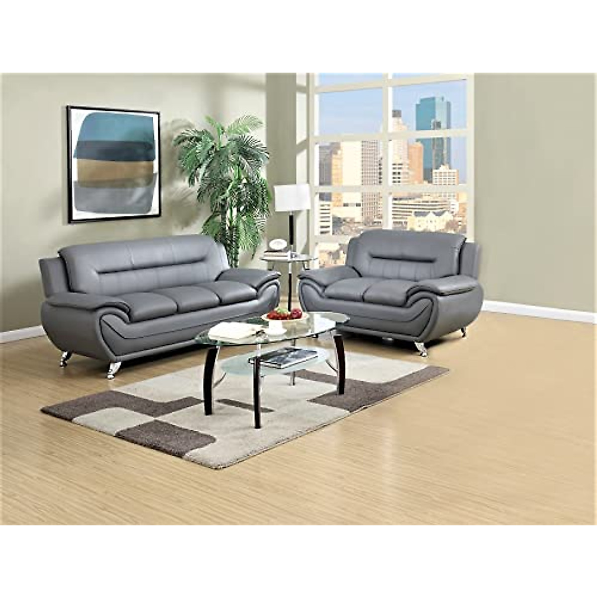 US Pride Furniture Michael Collection Modern Style Faux Leather Versatile Couch for Living Room, Bedroom or Office-Comfortable Design and Elegant Look, Loveseat, Sofa, Cloud Grey