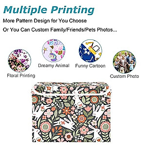 CaTaKu Woodland Rabbits Storage Bins with Lids Fabric Large Storage Container Cube Basket with Handle Decorative Storage Boxes for Organizing Clothes Shelves