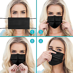 Black Disposable Face Masks, 50 Pack Face Mask 3 Ply Disposable Masks