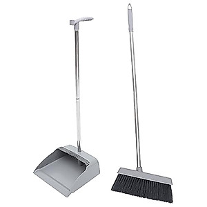1 Set Broom and Dustpan Set with Long Handle Stainless Steel Kitchen Supple Bristle Brooms Stand Up Pan Home Cleaning Device for Home Household Floor Cleaning