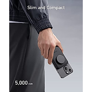 Anker 622 Magnetic Battery (MagGo with PopSockets Grip), 5,000mAh Wireless Portable Charger with Swappable PopGrip and Stand, USB-C for iPhone 14/13/12 Series (Black)