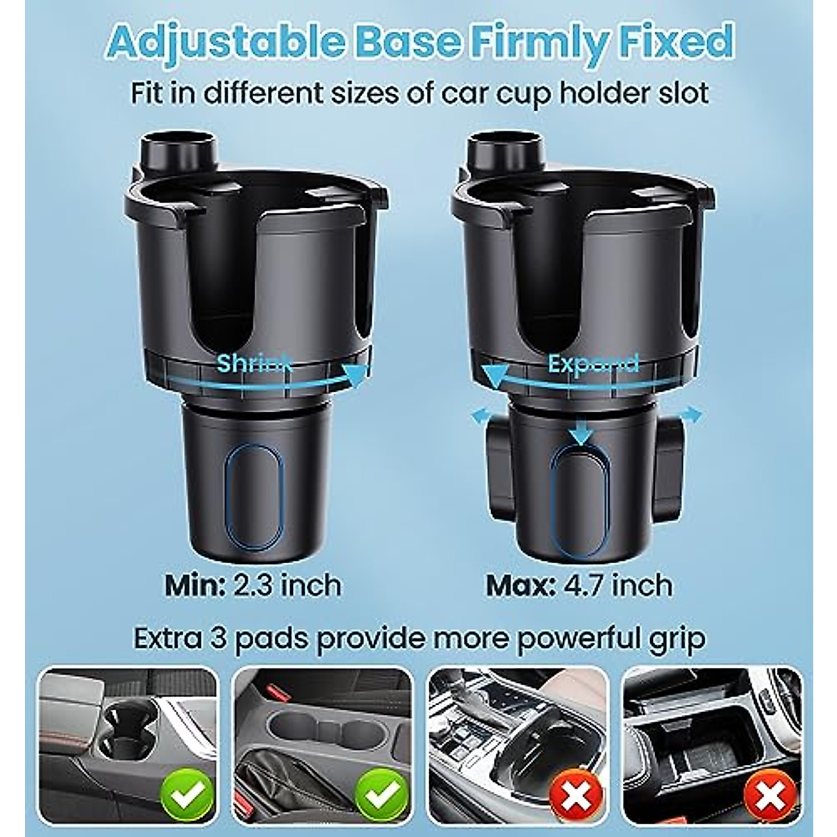 Cup Holder Phone Mount for Car, Adjustable Height Long Neck Cell Phone Cradle with Expandable Base, Car Truck Interior Accessories Compatible with iPhone Samsung Most Smartphones and Drink Bottles