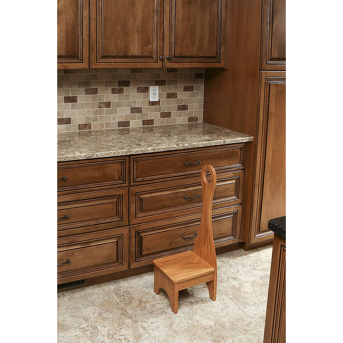 BCC Solid Hardwood Bench Step Stool with Handle: Handmade in The USA: for Kitchen, Bedroom or Bathroom (Oak, Golden)