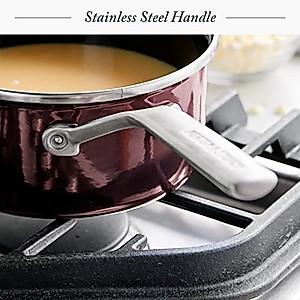 Merten & Storck European Crafted Steel Core Enameled Cookware, 2.1QT Saucepan Pot with Lid, Induction, PFAS & PTFE Free, Dishwasher Safe, Oven & Broiler Safe, Merlot Red