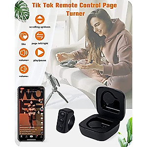 TikTok Remote Control Kindle App Page Turner, Bluetooth Camera Video Recording Remote, TIK Tok Scrolling Ring for iPhone, iPad, iOS, Android - Black