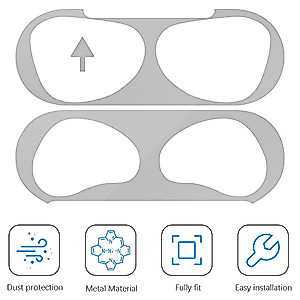 Dust Guard for Apple AirPods 3 Case Box, Senbos Metal Sticker Protection Film Dust-Proof for AirPods 3rd Generation, Ultra Slim, Luxurious Looking, Protect from Iron/Metal Shavings (Silver)