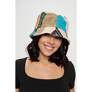 Patchwork Hemp Bucket hat with Secret Pocket, Hippie hat, freespirit Fabric, Handmade Patchwork hat, Organic THC Free Hemp Multi