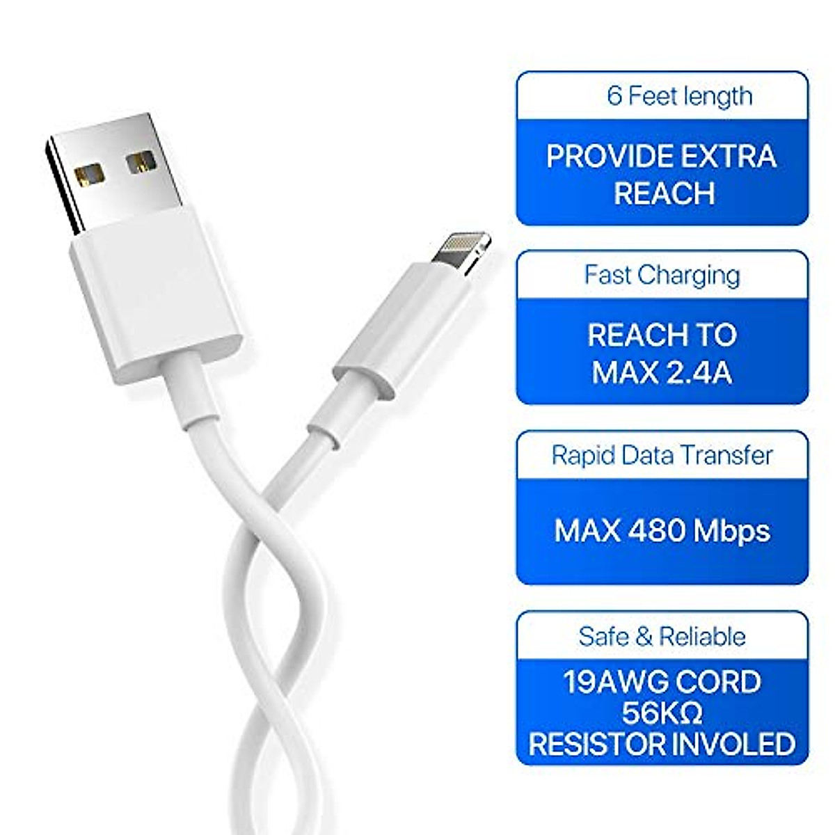iPhone Charger AUNC 3PACK 6Feet Long Lightning to USB Charging Cable Fast Connector Data Sync Transfer Cord Compatible with iPhone 11 / Xs Max/X/8/7/Plus/6S/6/SE/5S iPad…