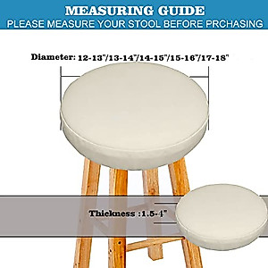HFCNMY Stool Covers Round, 2 Pack Waterproof PU Round Bar Stool Covers with Elastic Bands Bar Chair Covers Bar Stool Seat Covers Washable Stool Cushion Slipcover for 13-14 Inch Chair(Beige)