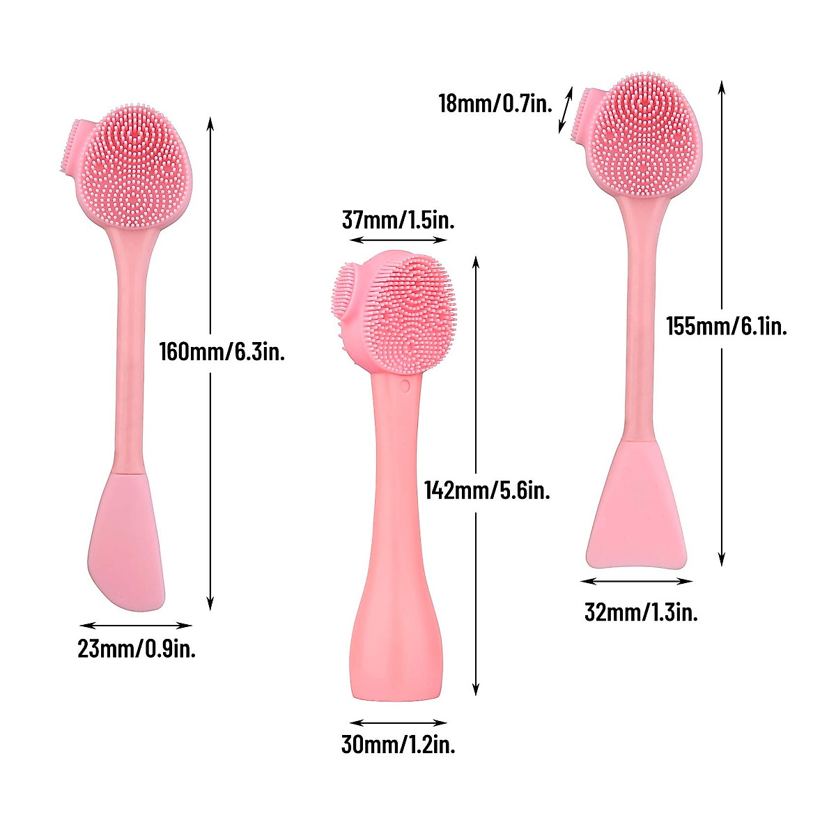 Silicone Facial Cleansing Brush 3 Designs, Beomeen 4 in 1 Handheld Face Scrubber for Deep Gentle Exfoliating, Double-Ended Face Wash Scrub Brush for Face Skincare and Massage (Pink)