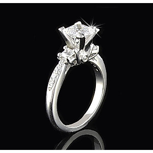 Venetia Realistic Supreme Princess Cut 3 Stones Simulated Diamond Ring 925 Silver Platinum Plated cz cubic zirconia 3NSQ8