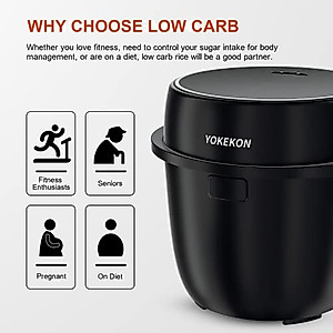 Rice Cooker Small Low Carb, YOKEKON 3-cup (uncooked) Rice Cooker with Stainless Steel Steamer, 8-in-1 Rice Maker, Delay Timer and Auto Keep Warm Feature, Sushi, Risitto, Steamer, Cake, Black