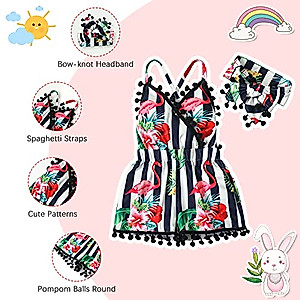 SAPGEJJDJFGE Toddler Baby Girl Clothes Backless Shorts Romper Tassel Jumpsuits Summer Outfit Set with Headband Flamingo 3-4T