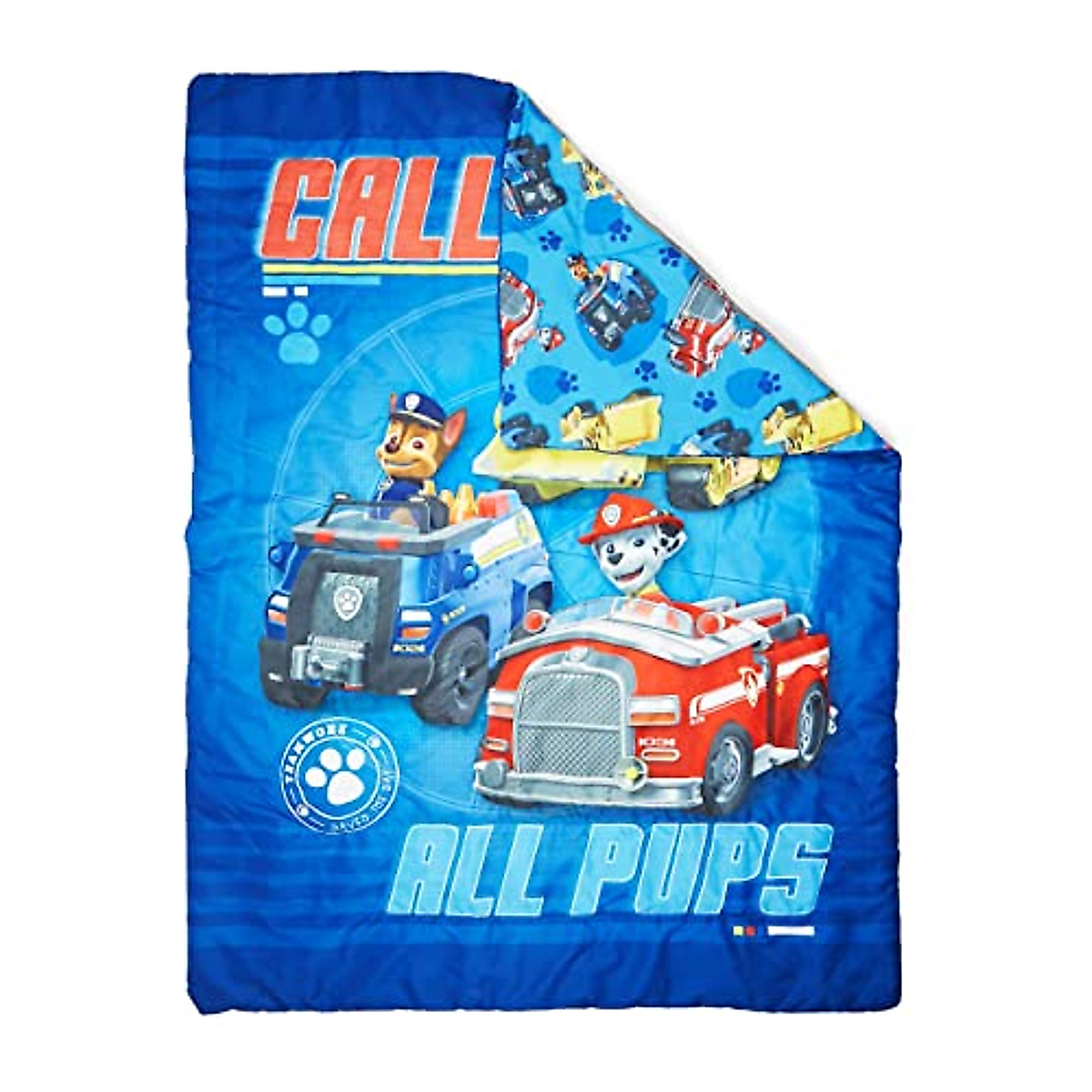 Paw Patrol Calling All Pups 4 Piece Toddler Bedding Set - Includes Quilted Comforter, Fitted Sheet, Top Sheet, and Pillow Case for Boys Bed, Blue