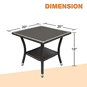Patiorama Outdoor Aluminum Frame Square Glass Top Wicker Coffee Table, Espresso Brown