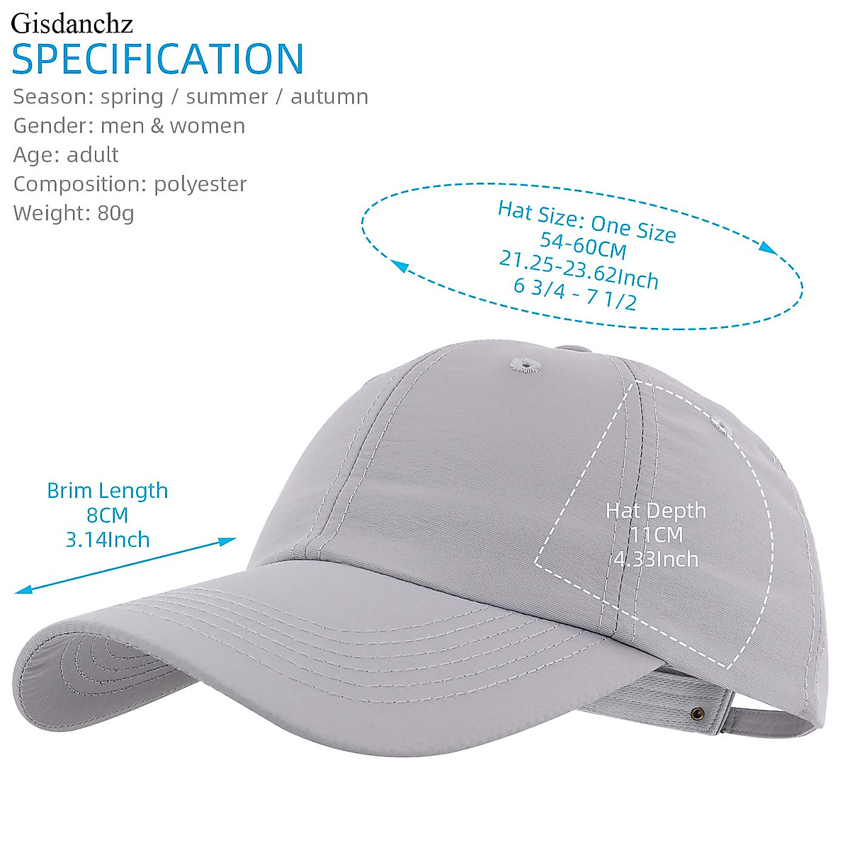 Gisdanchz Caps for Men Outdoor Sport Hat Hiking Fishing Cycling Cap Mens Golf Hats for Women Quikc Dry Womens Baseball Caps Mesh Running Hat Workout Mesh Baseball Cap Grey
