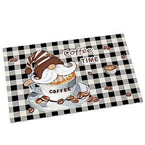 Nichpedr Welcome Rectangular Door Mat Steaming Coffee Gnome Cocoa Bean Vintage Farm Grid Entrance Way Rugs Doormats Soft Non-Slip Washable Bath Rugs Floor Mats for Home Bathroom Kitchen 16x24 Inch