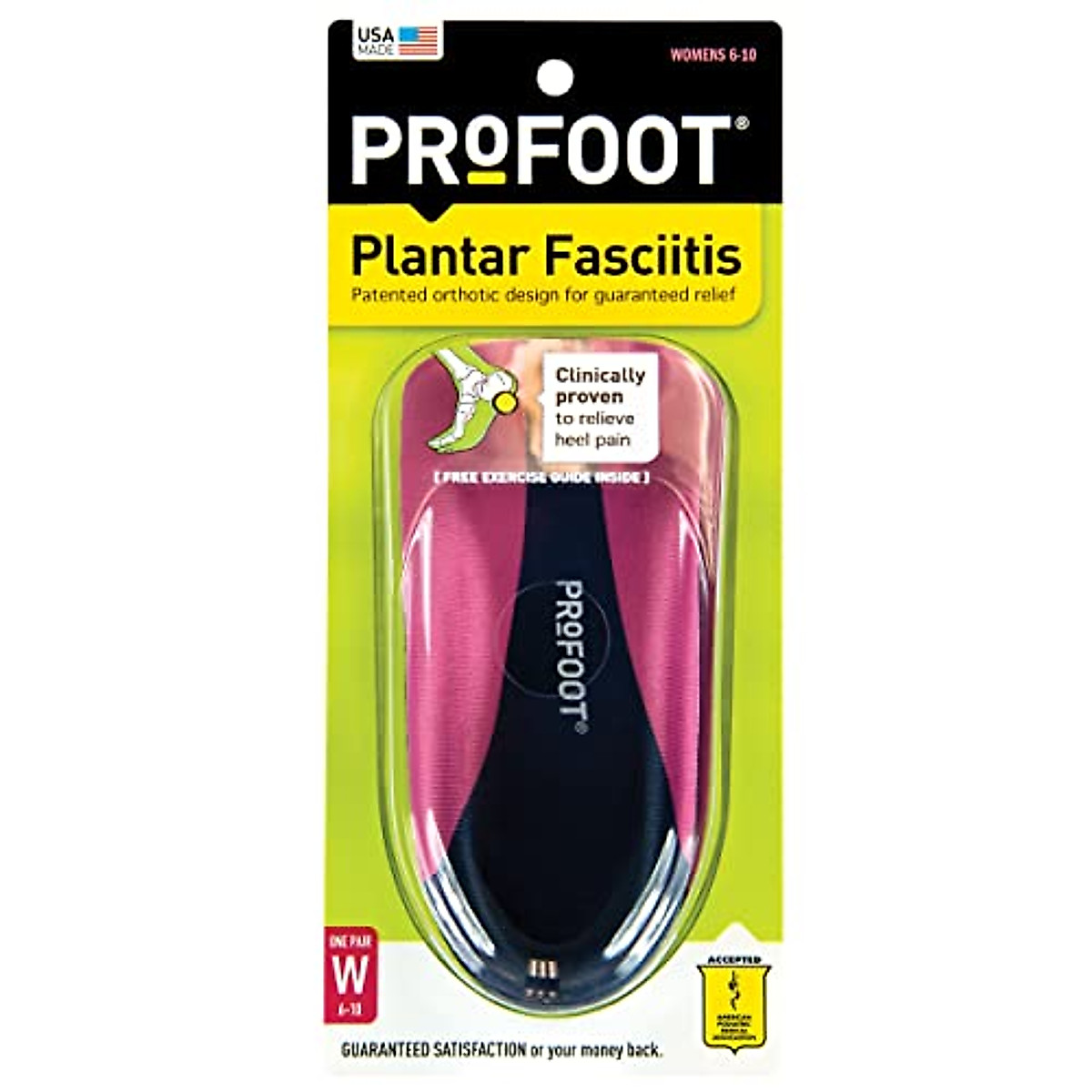 PROFOOT Orthotic Insoles for Plantar Fasciitis & Heel Pain, Women's 6-10, 1 Pair, Gel Heel Shock Absorbing Insoles to Help Reduce Pain & Stress, Foot Care Arch Support Inserts for Shoes