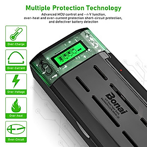 BONAI LCD Universal Battery Charger for AA, AAA, C, D, 9V Ni-MH Ni-CD Rechargeable Batteries with Rechargeable D Cells 10,000mAh 1.2V Ni-MH High Capacity High Rate D Size Battery (4-Counts)