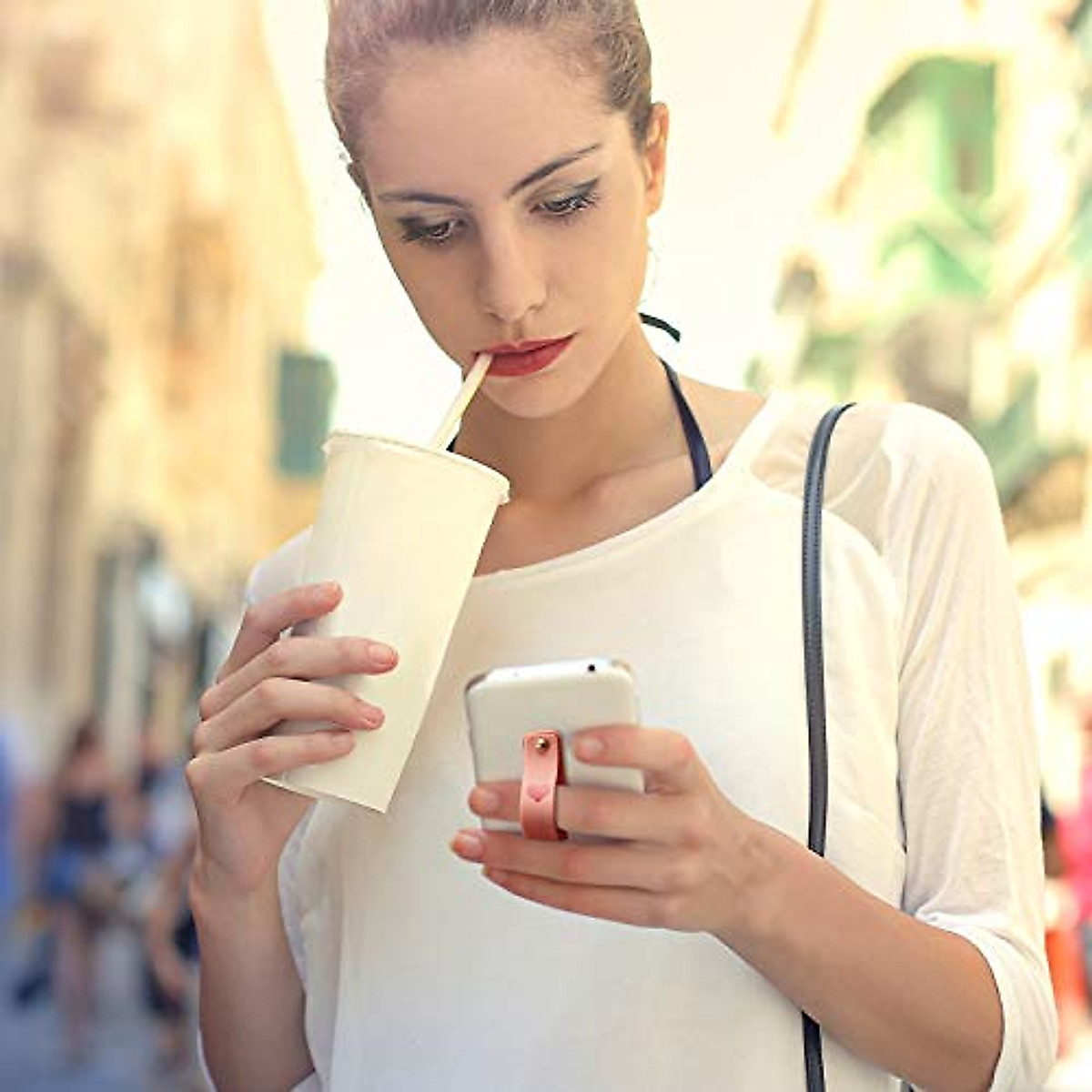 6 Pieces Phone Finger Grip Portable Telescopic Finger Strap Bracket Silicone Mobile Phone Ring Stand Phone Grip Finger Strap for Most Mobile Phones (Orange, Blue, Purple, Black, White, Gray)