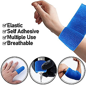 Self Adhesive Bandage Wrap, 12pcs 2" x 5 Yards, Breathable Elastic Cohesive Bandages, Vet Wrap, Tattoo Handle Grip Tube, Sports Tape Bulk for First Aid Supplies, Wrist Sprains Protection