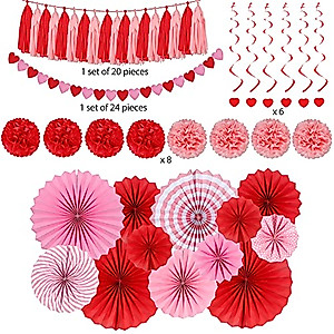 70pcs Valentines Day Red Pink Hanging Paper Fans Decorations - Wedding Bachelorette Party Barbecue Birthday Party Holidays Picnic Circus Carnival Valentines Day Party Photo Booth Backdrops Decorations