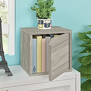 Way Basics Stackable Bookshelf Cube with Door Modular Closet Organizer and Storage (Tool-Free Assembly), Aspen Grey