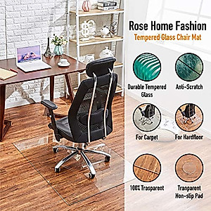 Tempered Glass Chair Mat, 36"×46“, 1/5 Inch Thick Office Chair Mat Carpet & Hardwood Floor, Chair Mats for Carpeted Floor, Chair Mat for Hardwood Floor, Desk Chair Mat, 4 Anti-Slip Pads