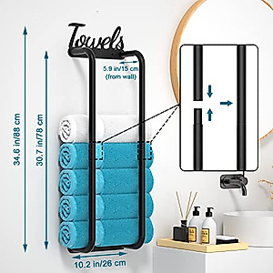Towel Racks for Bathroom Wall Mounted, Bath Towel Holder, Bathroom Towel Storage, Bathroom Organizer, Wall Towel Rack for Rolled Bath Towels, Hand Towels, Washcloths in Small Bathroom/RV/Camper-Black