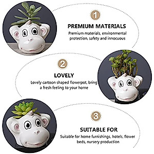Holibanna 1Pc Cartoon Animal vase Mini Succulent pots Cute Animal Planter Succulent Planter Pot Monkey Planter Pot planters Indoor Cute Flower pots Personality White Small Flowerpot Ceramics