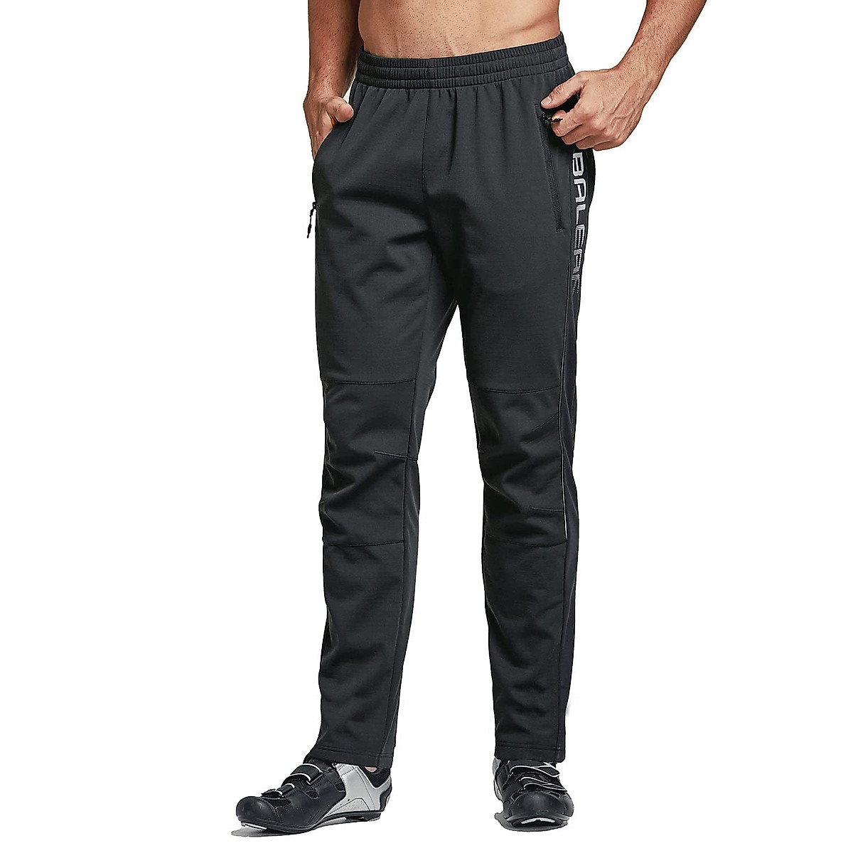 BALEAF Men's Fleece Lined Pants Winter Running Cycling Pants Cold Weather Mountain Bike Windproof Bicycle Gear Black M