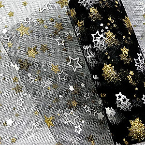 Yuanchuan Golden Star Glitter Tulle Rolls 6 inch x 10 Yards (30 feet) Black Tulle Rolls Spool Fabric Tutu for DIY Skirts Wedding Gift Wrap Sewing Crafting Bow Bridal Decorations Birthday Party (Black)