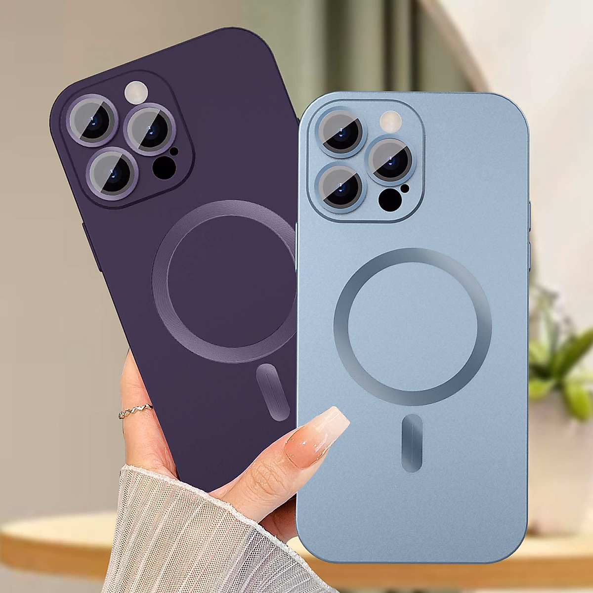 Womdakon Magnetic Case for iPhone 14 Pro Max Phone Case for Women, [Adaptation with Magsafe] Matte Luxury Soft Metallic Luster Design for iPhone 14 Pro Max 6.7'' with Camera Protector-Purple