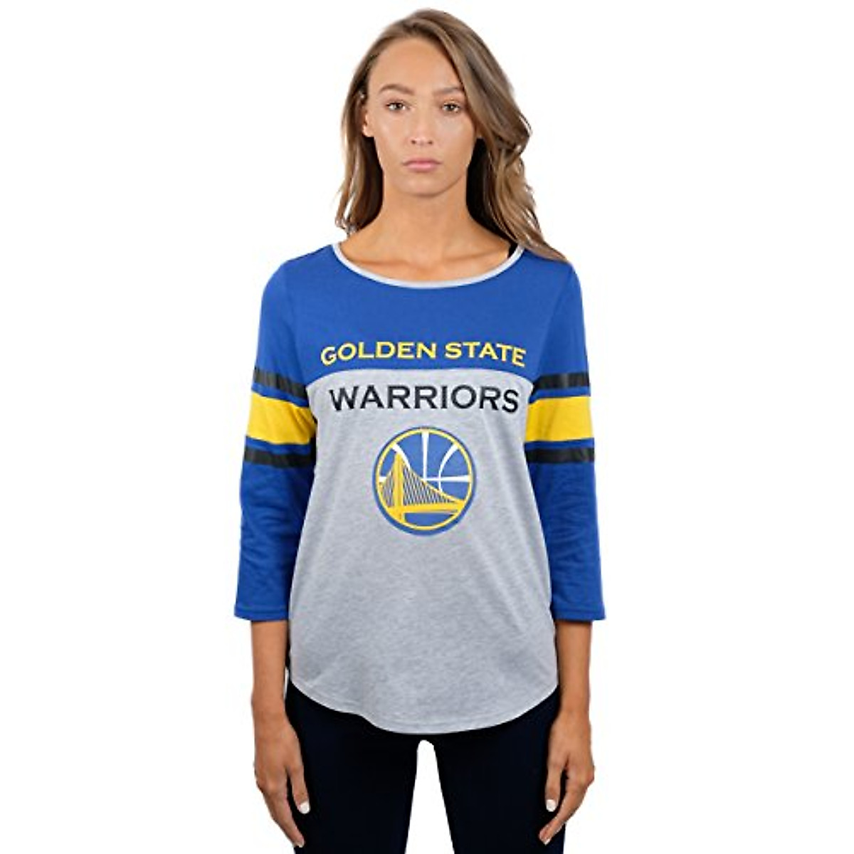 Ultra Game NBA Golden State Warriors Womens T-Shirt Raglan Baseball 3/4 Long Sleeve Tee Shirt, Team Color, Small
