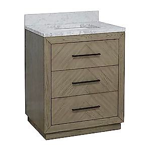 Avery 30-inch Bathroom Vanity (Carrara/Gray Oak): Includes Gray Oak Cabinet with Stunning Carrara Marble Countertop and White Ceramic Sink