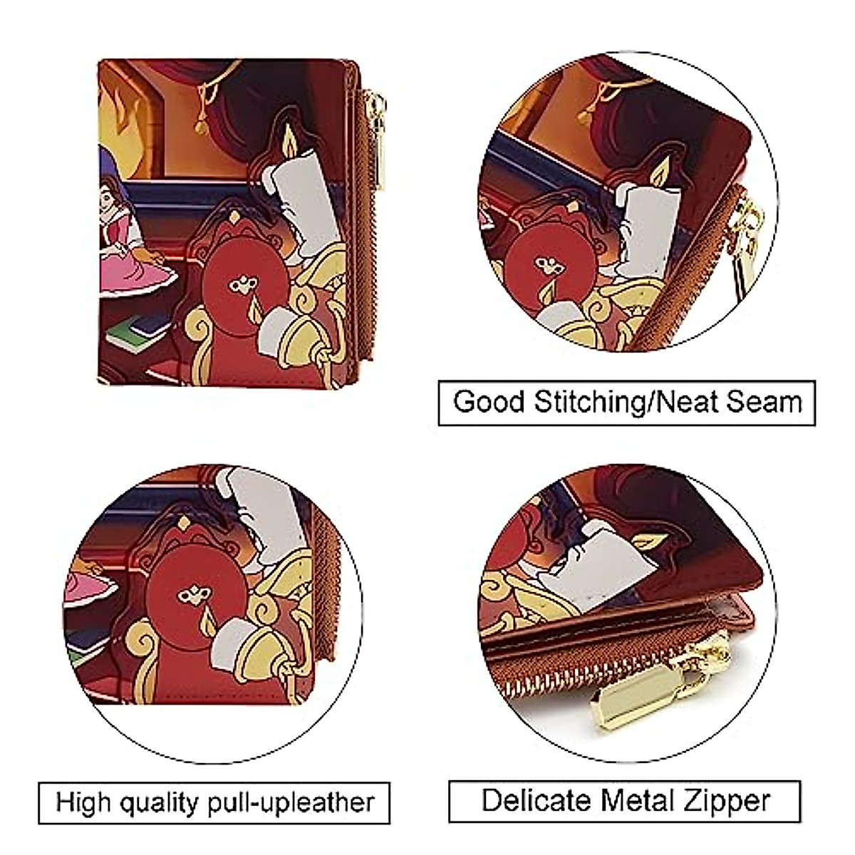 KBVWHW Cartoon Animation Faux Leather Wallet |Beauty and The Beast Wallet | TV Movie Lover Gifts Birthday Graduation Inspirational Gifts for Daughter Girls (beauty)