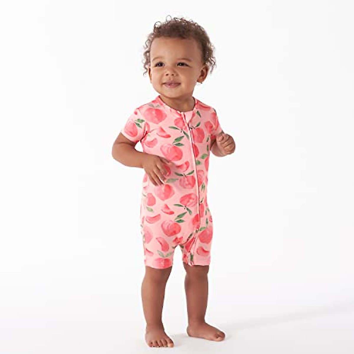 Gerber Unisex Baby Buttery Soft Short Sleeve Romper with Viscose Made from Eucalyptus, Just Peachy, 3-6 Months