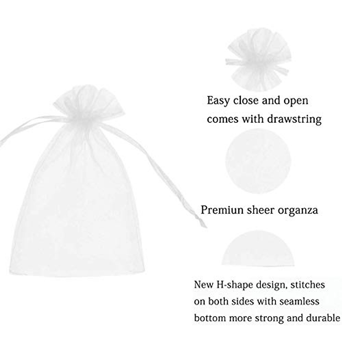 50 Pcs 5x7 inch Gift Wrap Bags, Organza Sheer Clear Tulle Fabric, White Drawstring Sachet for Baby Shower Favor, Birthday Party Favor, Bachelorette Party, Girls Graduation,Small Votive Candles,Marble