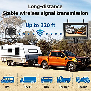 KOBANOICA Wireless Backup Camera for RV Truck Trailer Camper 5th Wheel Boat,Back Up Camera System with 7'' Monitor + Digital Signals Rear View Camera + Adapter for Furrion Pre-Wired RVs