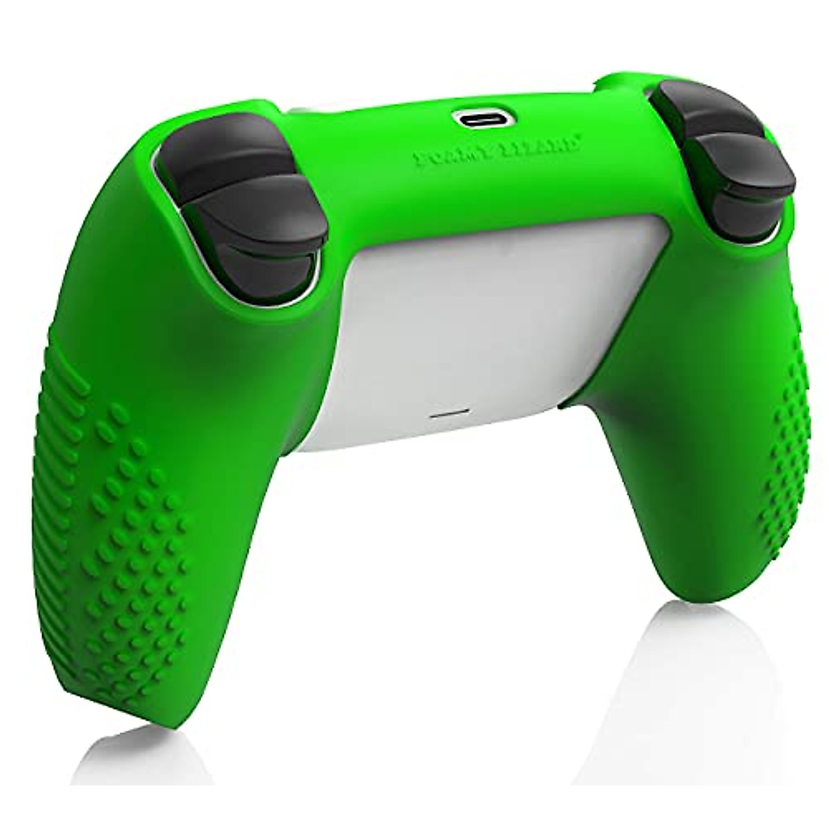 Foamy Lizard SensePro Dock Compatible PS5 Controller | Soft Flat Anti-Slip Studded Silicone Gel Grip Cover for Playstation 5 Dualsense, Rubber Protector Plus 8 Raised Thumb Grip Caps (Green)